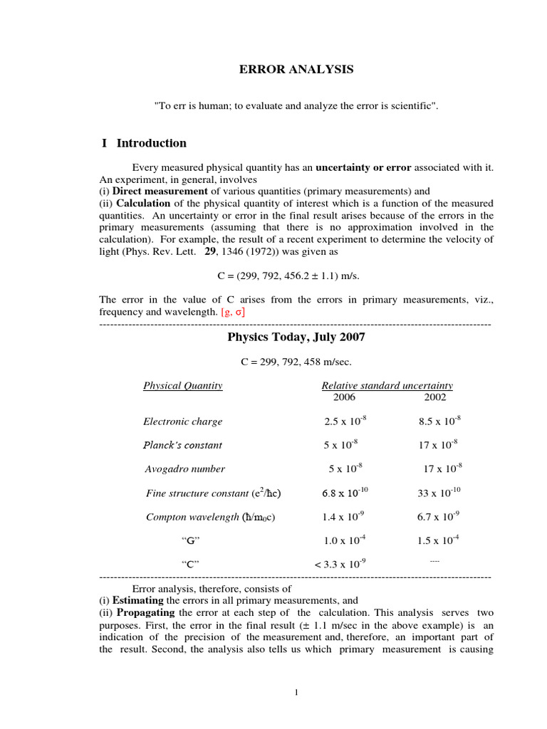 Error Analysis | PDF | Theoretical Physics | Quantity
