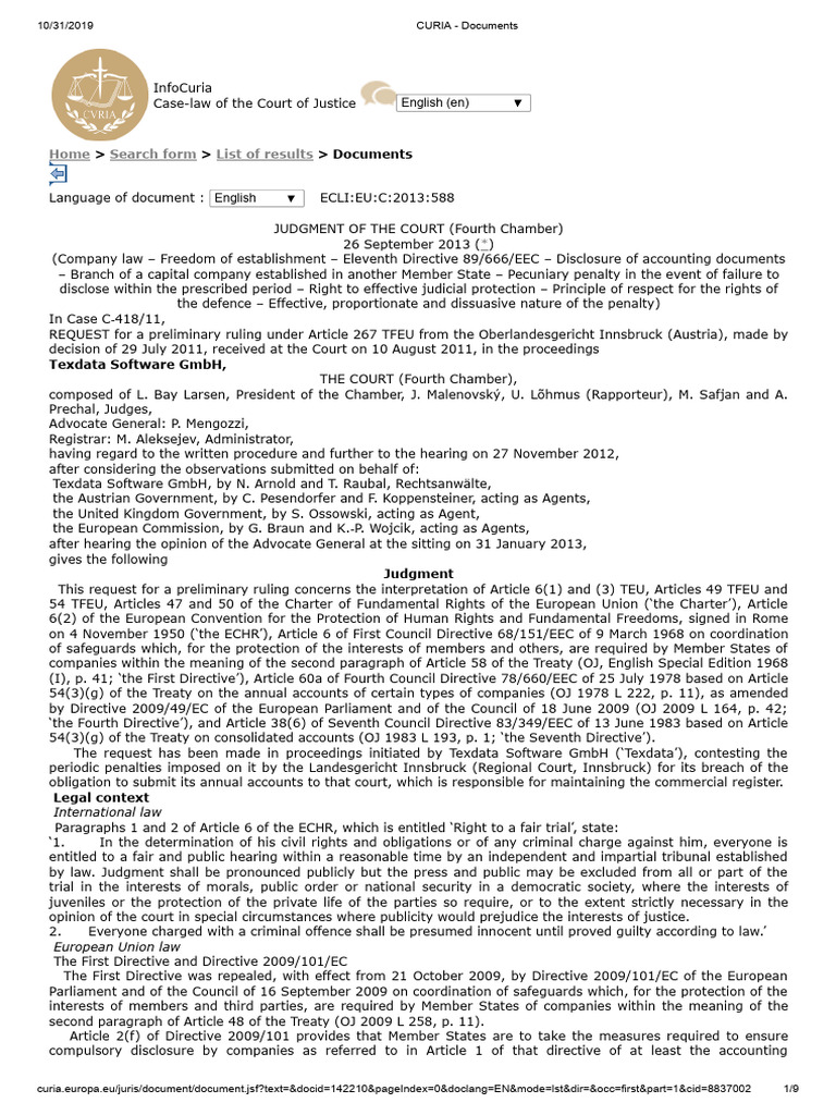 TEXDATA Software CURIA - Documents | PDF | European Union Law | European Court Of Justice