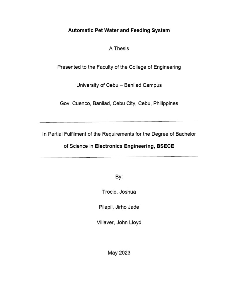 Automated Pet Water and Feeder Thesis | PDF | Arduino | Direct Current