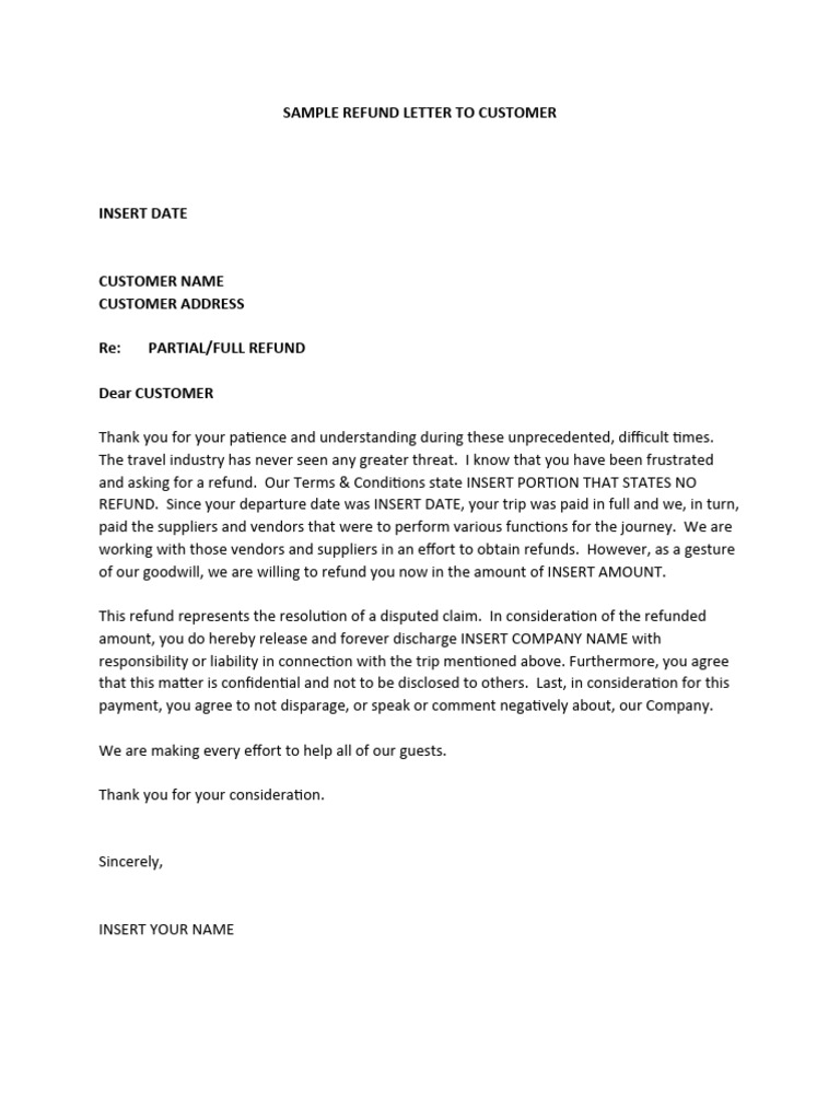 SAMPLE-REFUND-LETTER-TO-CUSTOMER (1) | PDF