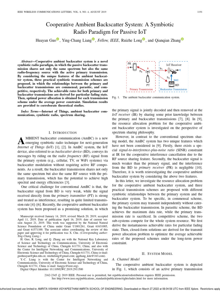 Cooperative Ambient Backscatter System A Symbiotic Radio Paradigm For ...