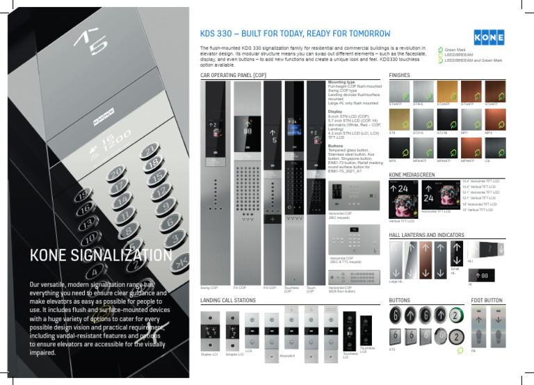 KONE - Signalization - Factsheet - KDS 330 | PDF