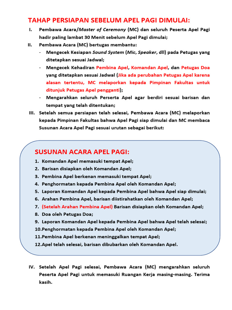 Susunan Acara Apel Pagi-1 | PDF