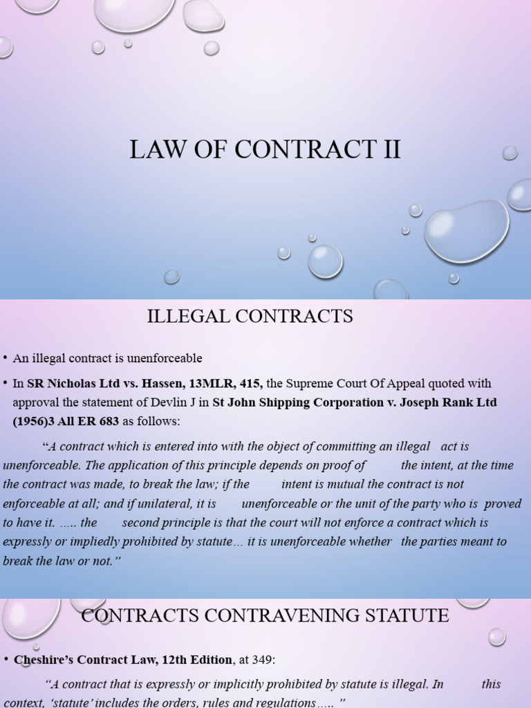 Law of Contract II-1 | PDF | Restraint Of Trade | Breach Of Contract