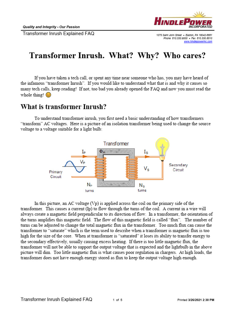 Transformer Inrush Explained | PDF | Transformer | Inductance
