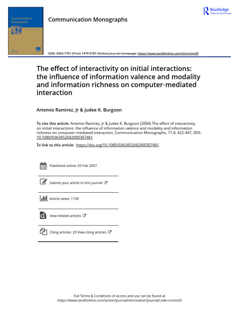 2007 - The Effect of Interactivity On Initial Interactions The ...