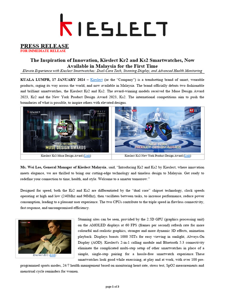 Kieslect Kr2 & Ks2 Smartwatches Launch | PDF | Smartwatch | Wearable ...