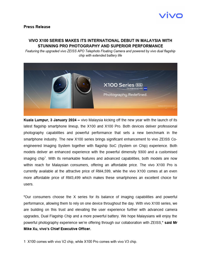 Press Release - X100 SERIES MARKS INTERNATIONAL DEBUT WITH STUNNING PRO PHOTOGRAPHY AND SUPERIOR ...