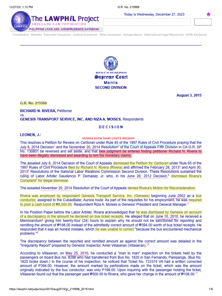 Kami Export G.R. No. 215568 | PDF | Employment | Labour Law