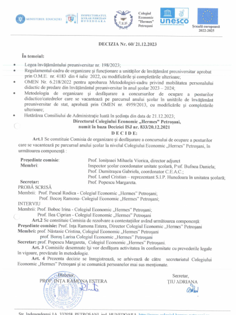 Decizie Concurs Post Didactic | PDF