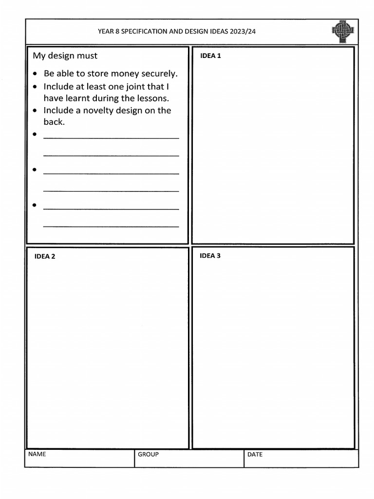 Yr8 Specification - Design Ideas - Blank HW Sheet | PDF