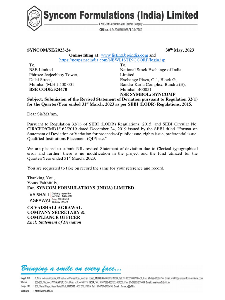 Revised Statement of Deviation 2023 | PDF | Business | Private Sector