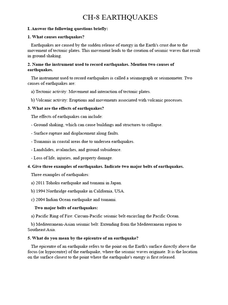 CH-8 Earthquakes | PDF | Earthquakes | Plate Tectonics