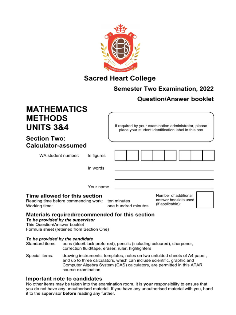 12MAM Sem 2 2022 (Calc) | PDF