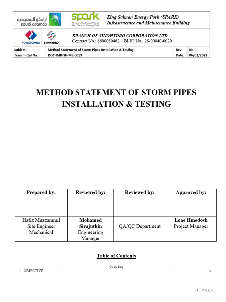 MOS FOR STORM WATER GRP PIPES INSTALLATION & TESTING - Final | PDF ...