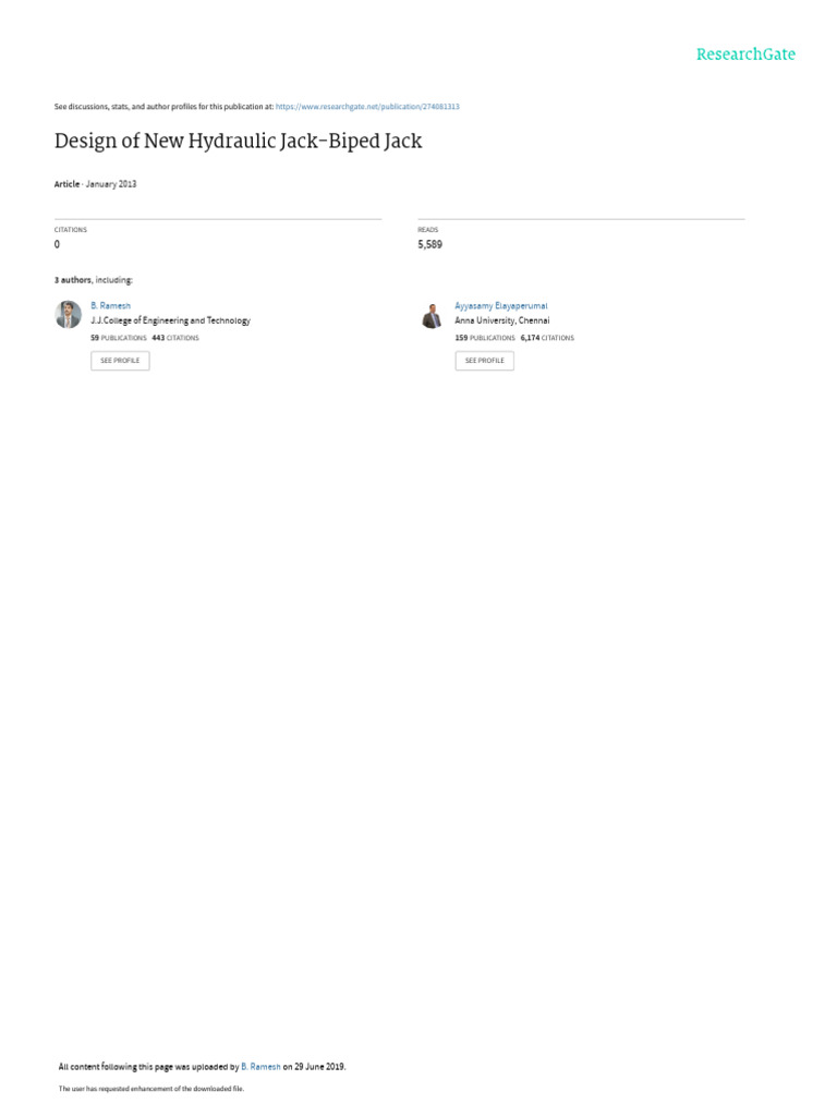 Design of New Hydraulic Jack - Biped Jack | PDF | Lever | Stress ...