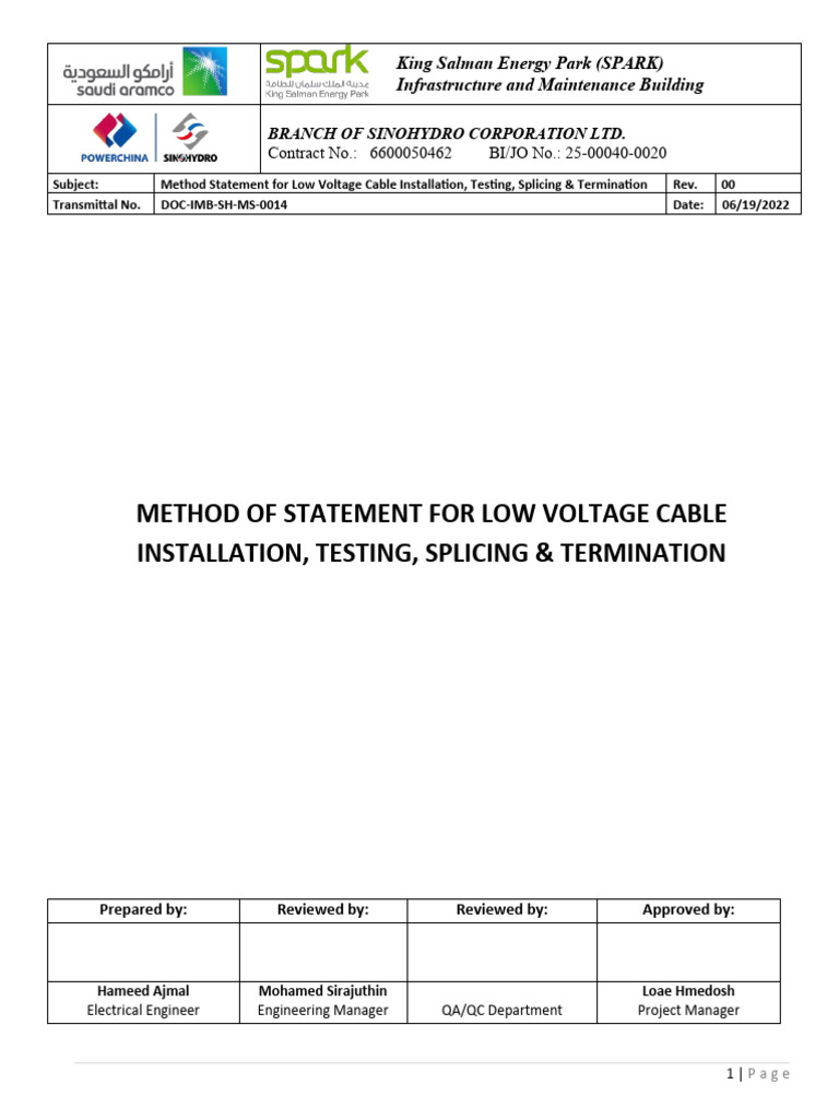 MOS-LV Cable Installation, Testing, Splicing & Termination | PDF ...