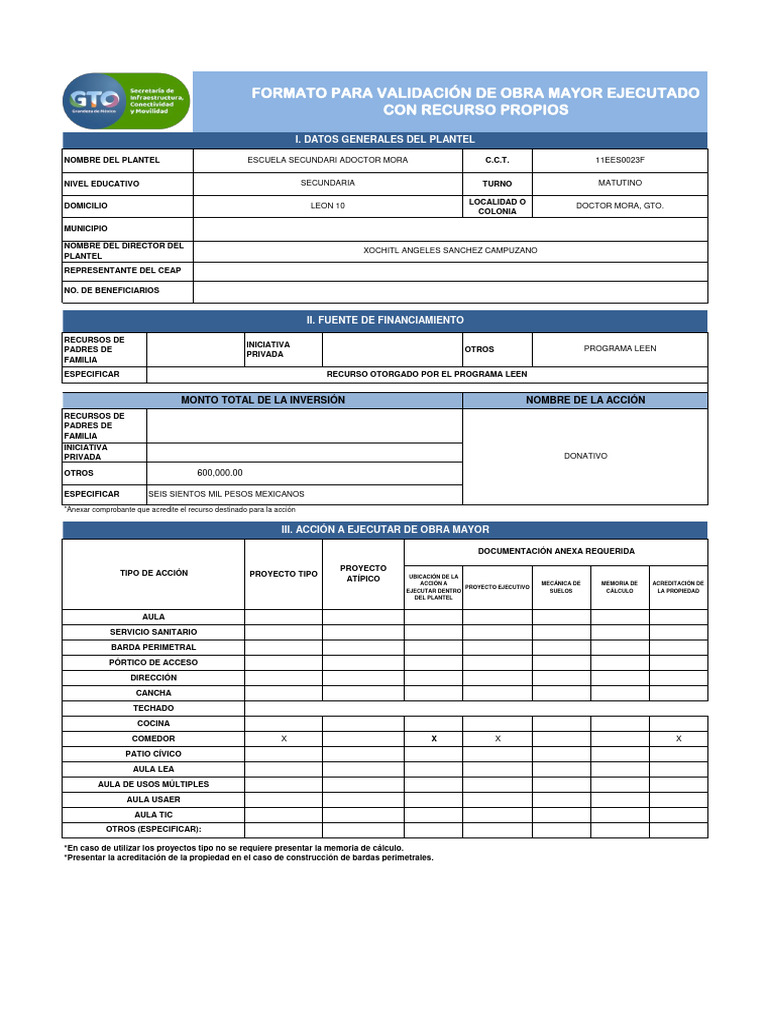 Validación De Obra Mayor Escolar 2025 Pdf
