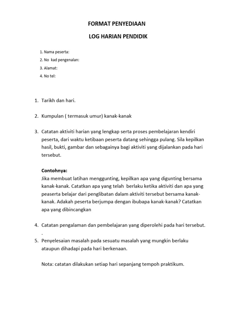 Contoh Log Harian Pendidik | PDF