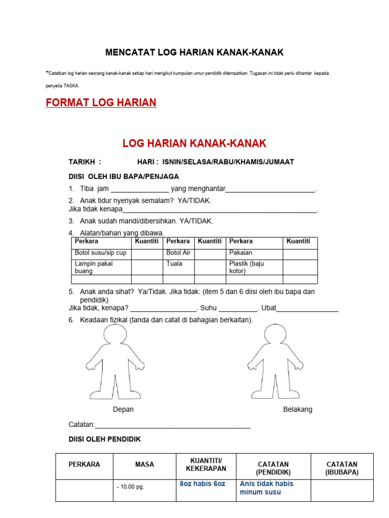Contoh Log Harian Kanak-Kanak | PDF