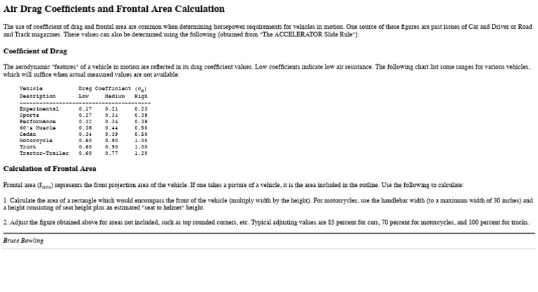 Air Drag Coefficients | PDF | Technology & Engineering