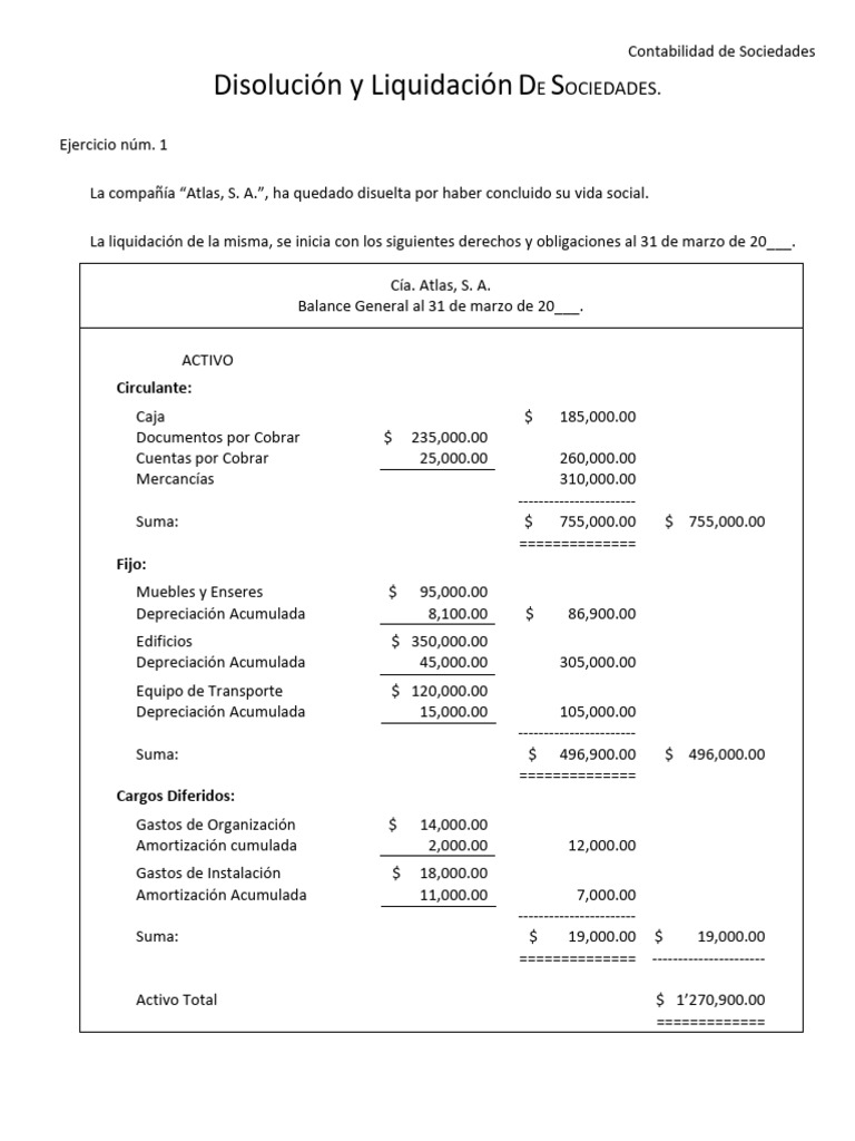 05 02 Disolución y Liquidación de Sociedades_Ejercicio | PDF | Contabilidad | Sociedad de ...