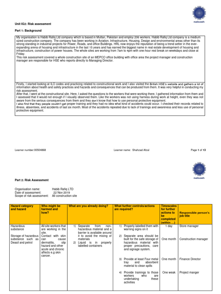 Risk Assessments Report PDF | PDF | Occupational Safety And Health ...