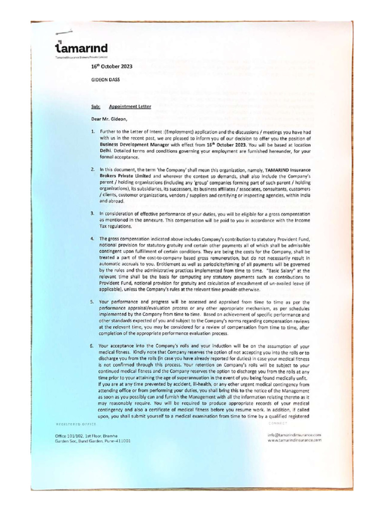 Gideon - Appointment Letter Ack - Compressed | PDF