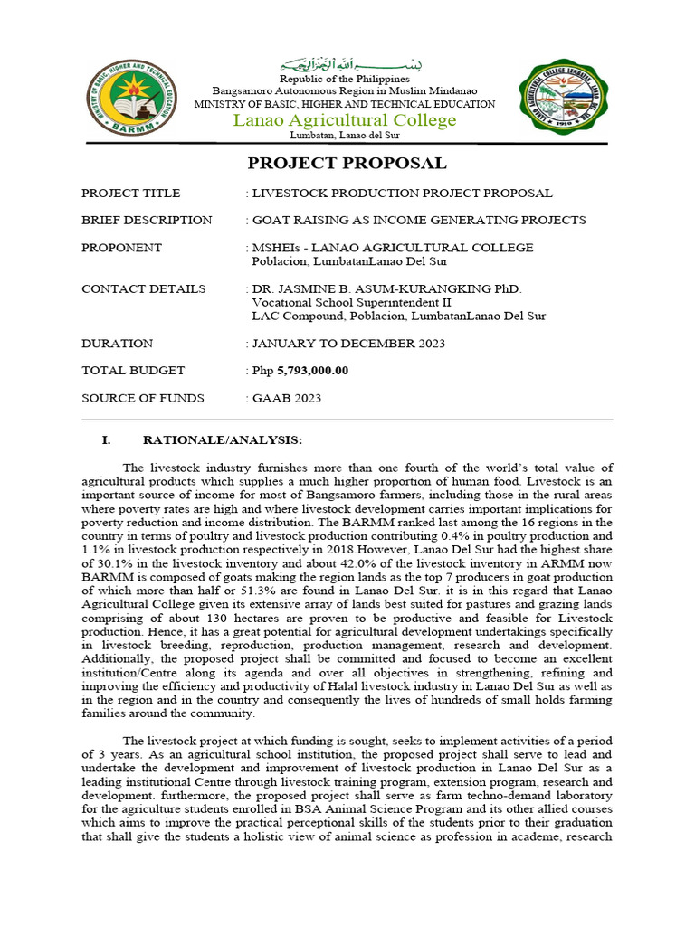 LAC GOAT RAISING PROPOSAL FOR MAFAR Final | PDF | Science & Mathematics ...