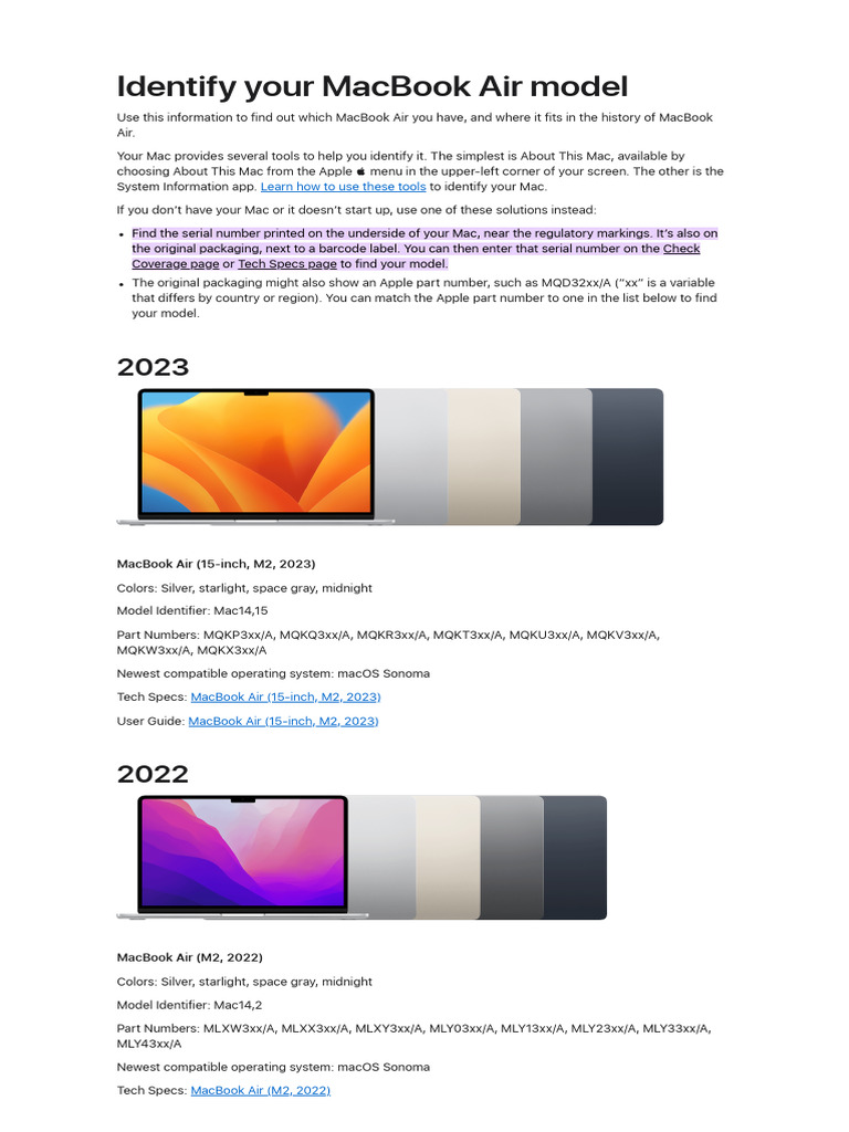 Identify Your MacBook Air Model - Apple Support (PH) | PDF | Mac Os ...