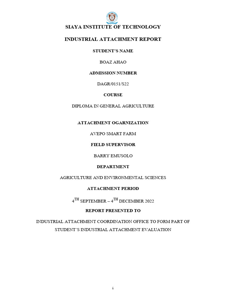 Boaz Ahao Attachment Report | PDF | Dairy | Agriculture