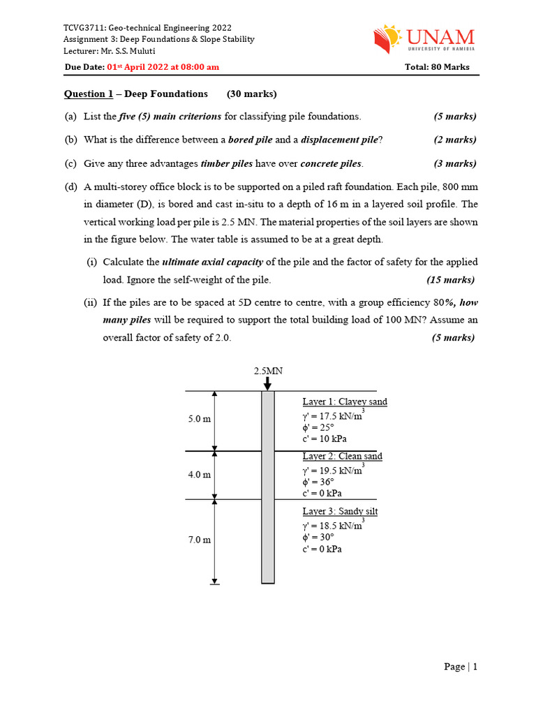 TCVG3711 Assignment 3 - Deep Foundations & Slope Stability 2022 | Download Free PDF | Deep ...