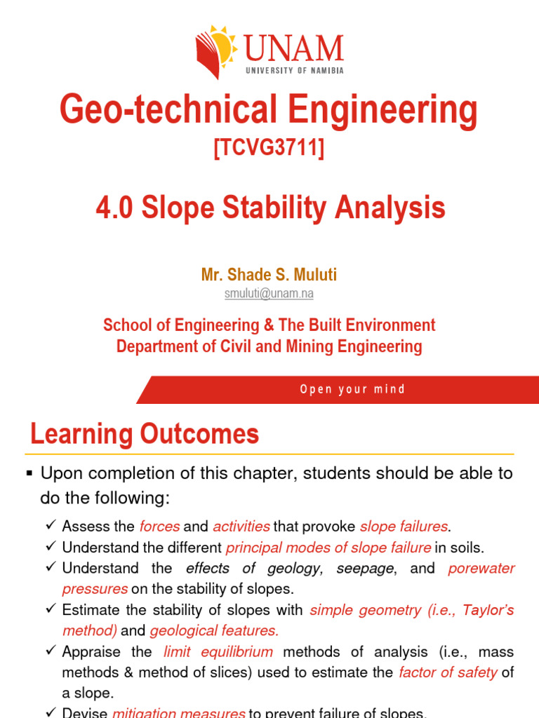 4.0 Slope Stability | PDF | Landslide | Strength Of Materials