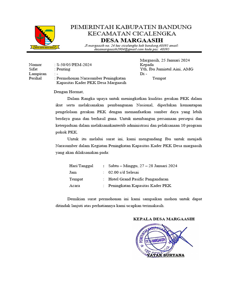 Surat undangan pkk | PDF