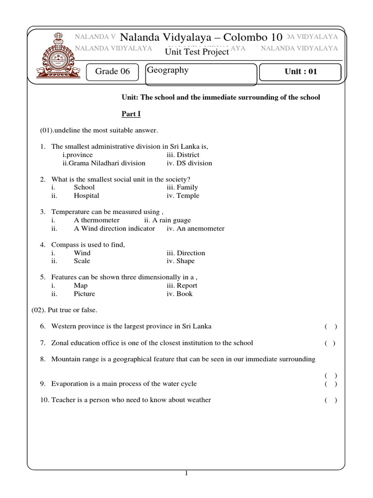 Grade 6 Geography Quiz | PDF