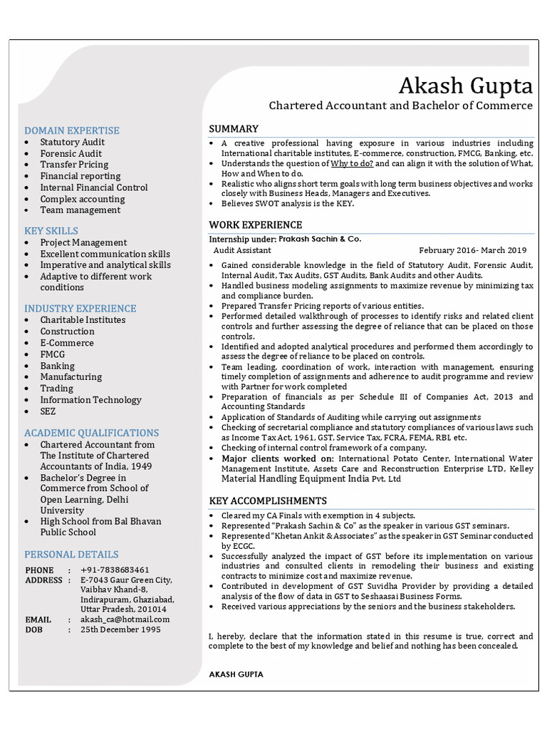Akash Gupta CV | Download Free PDF | Audit | Financial Audit