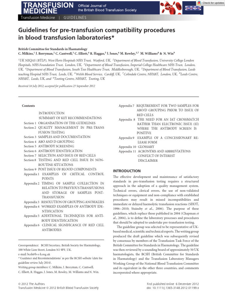 Transfusion Medicine - 2012 - Guidelines For Pre Transfusion ... Transfusion Medicine - 2012 - Guidelines For Pre Transfusion ...