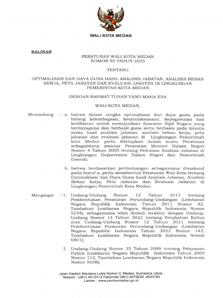 Perwal Nomor 95 Tahun 2023 Tentang Peta Jabatan | PDF