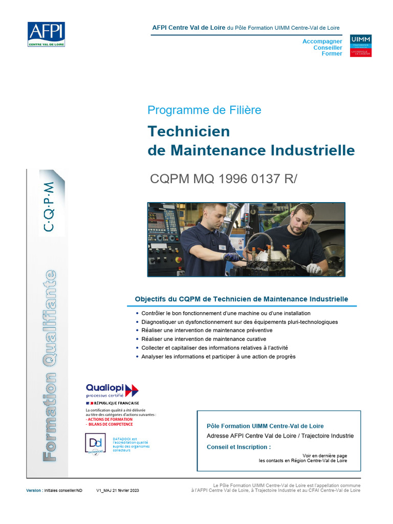 Livret CQPM Technicien de Maintenance Industrielle | PDF