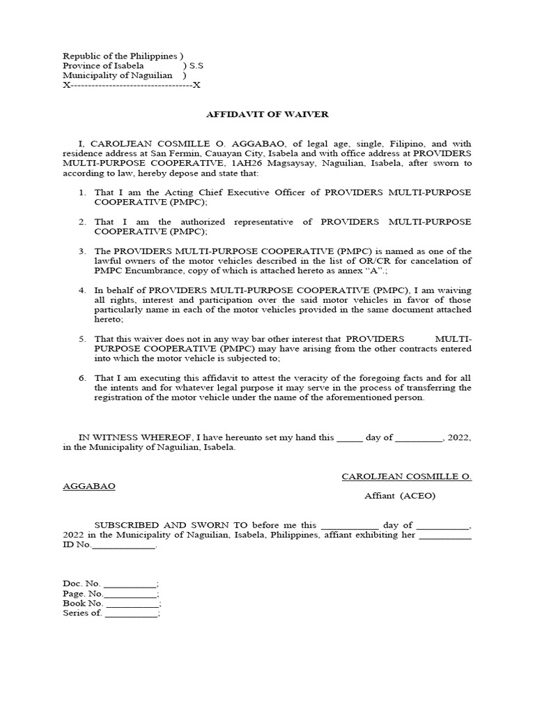 Affidavit of Waiver | PDF