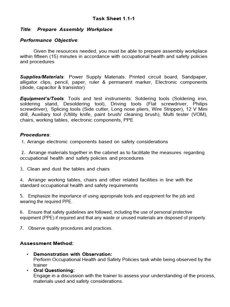 Task Sheet Assemble Electronics | PDF