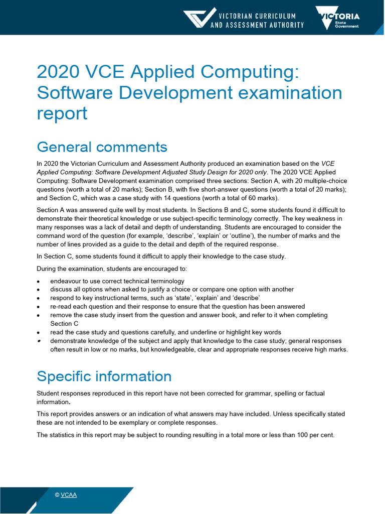 2020appliedcomp Softwaredev Exam Report | PDF | Computers