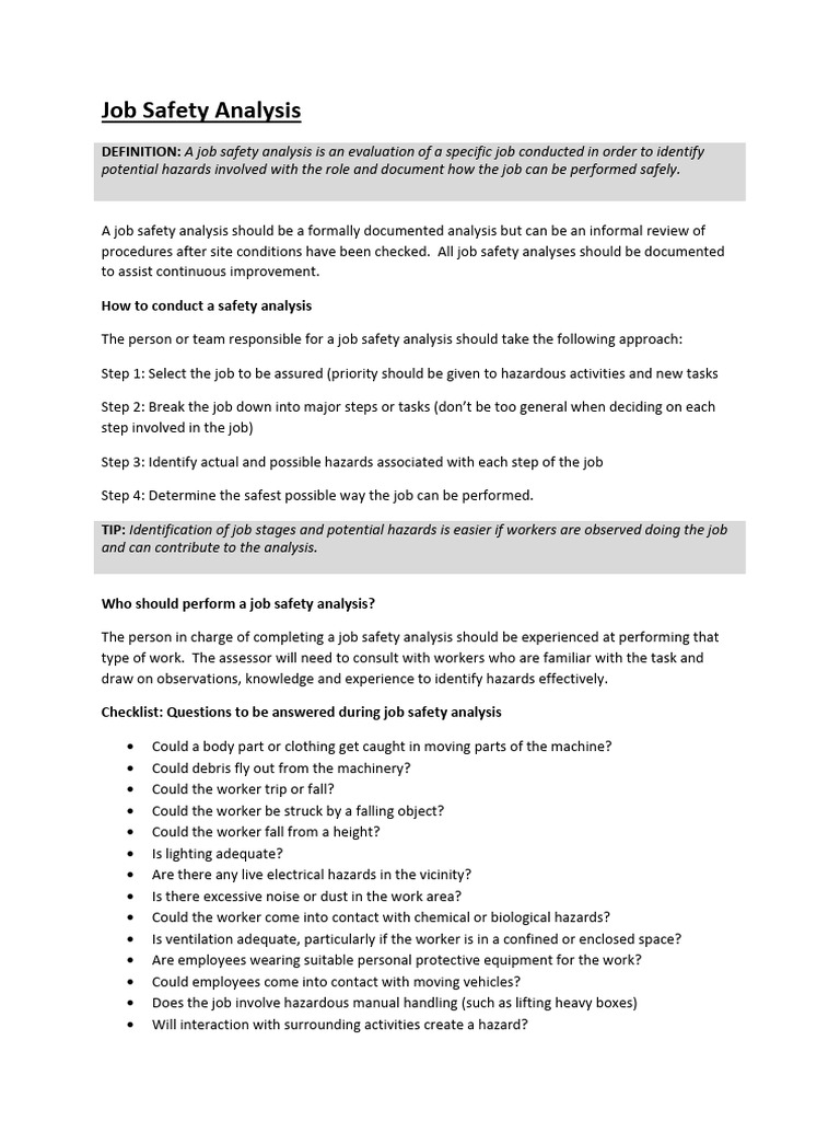 Job Safety Analysis | PDF