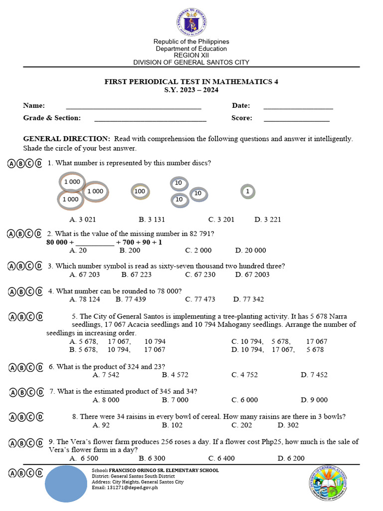 PT Math 4 Q1 2023 | PDF