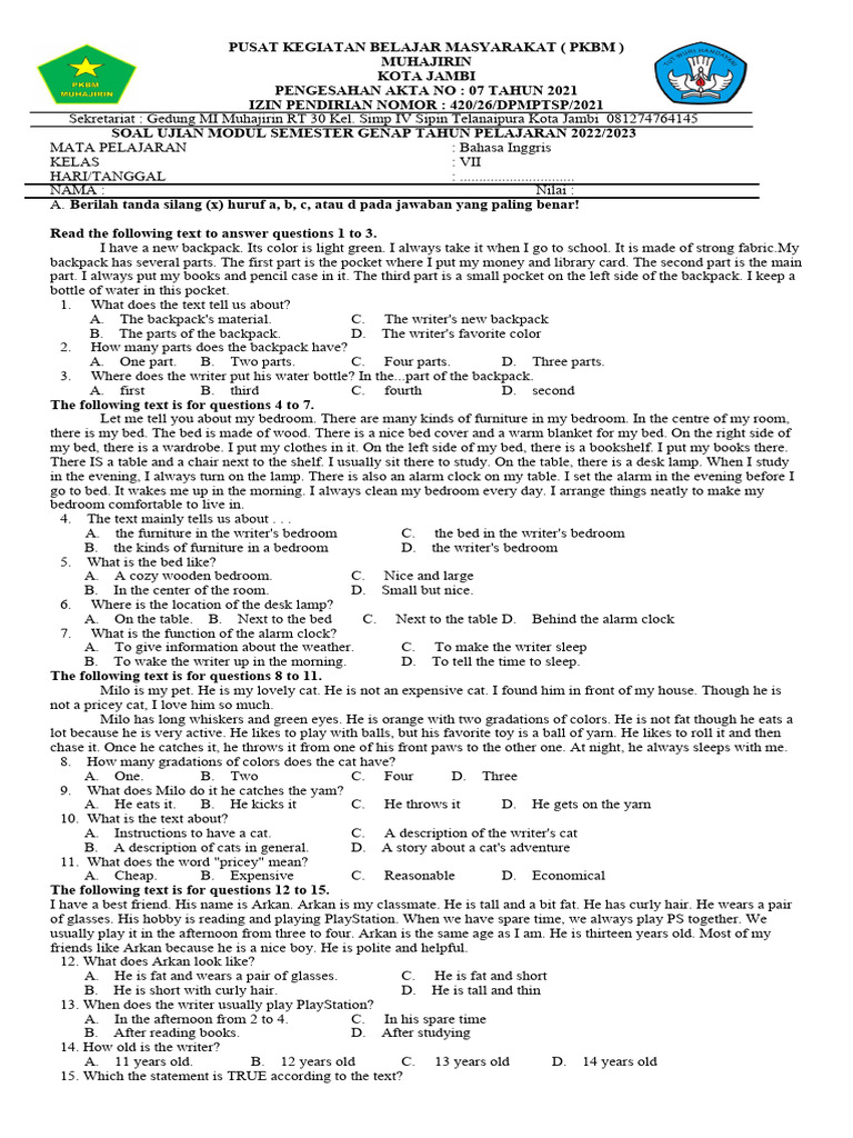 Soal Ujian Modul Paket B C ENG | PDF