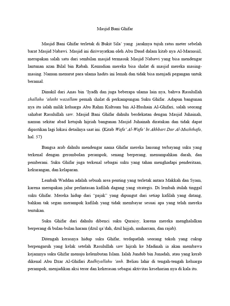 Sejarah Masjid Bani Ghifar dan Abu Dzar | PDF | Agama & Spiritualitas