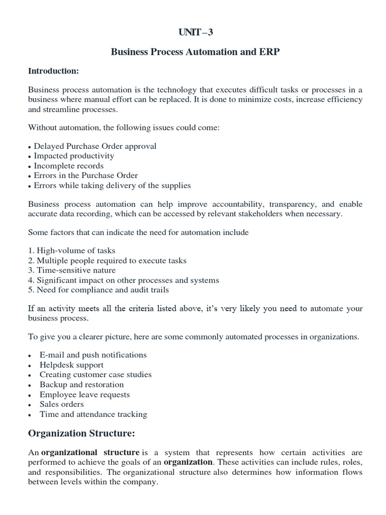 Unit 3 Business process automation | PDF