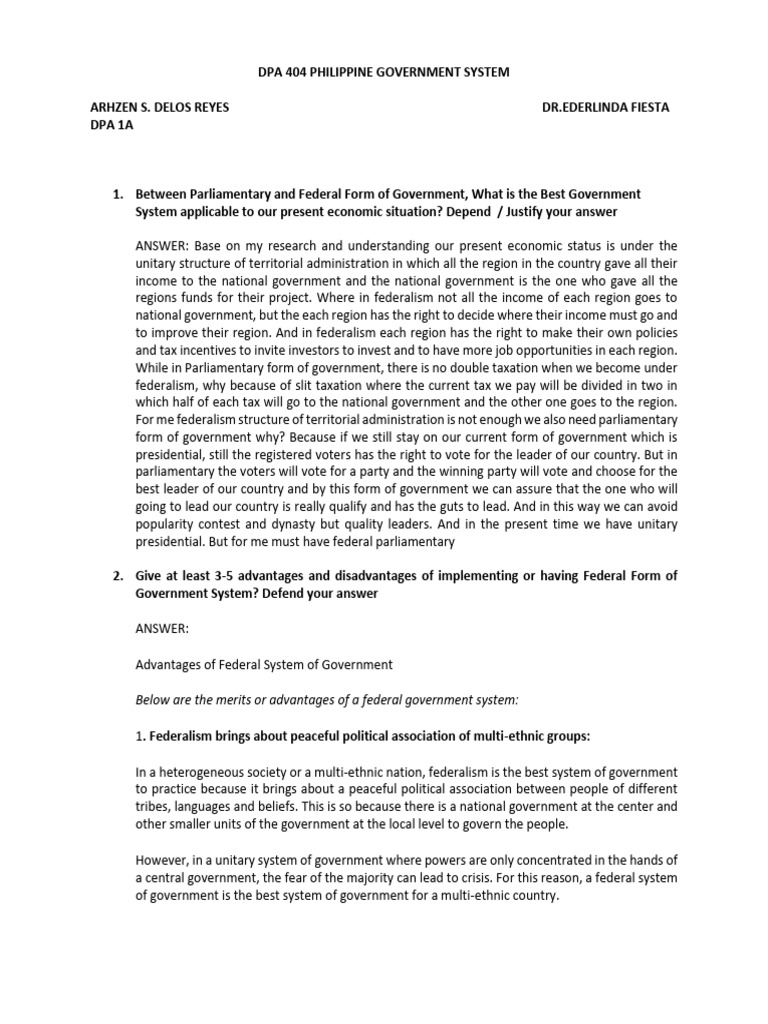 Below Are The Merits or Advantages of A Federal Government System | PDF ...