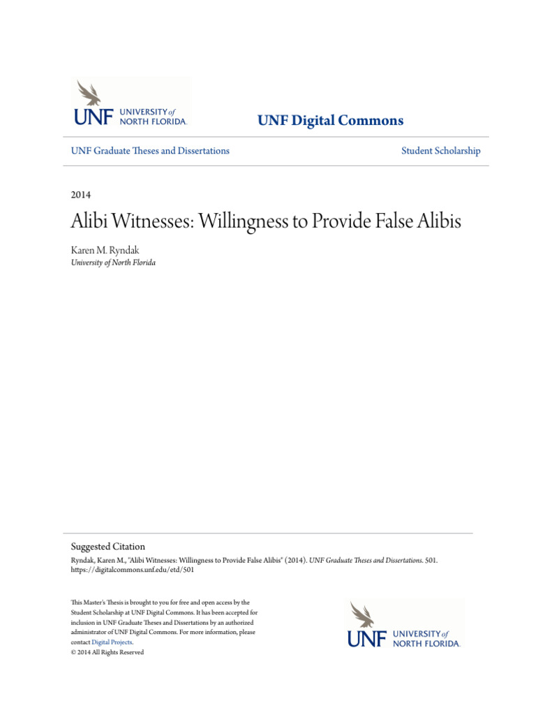 Alibi Witnesses - Willingness To Provide False Alibis | PDF | Witness | Thesis
