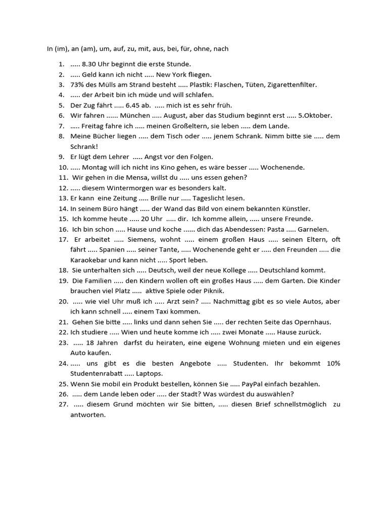 Präpositionen Mit Dat. Und Akk. | PDF